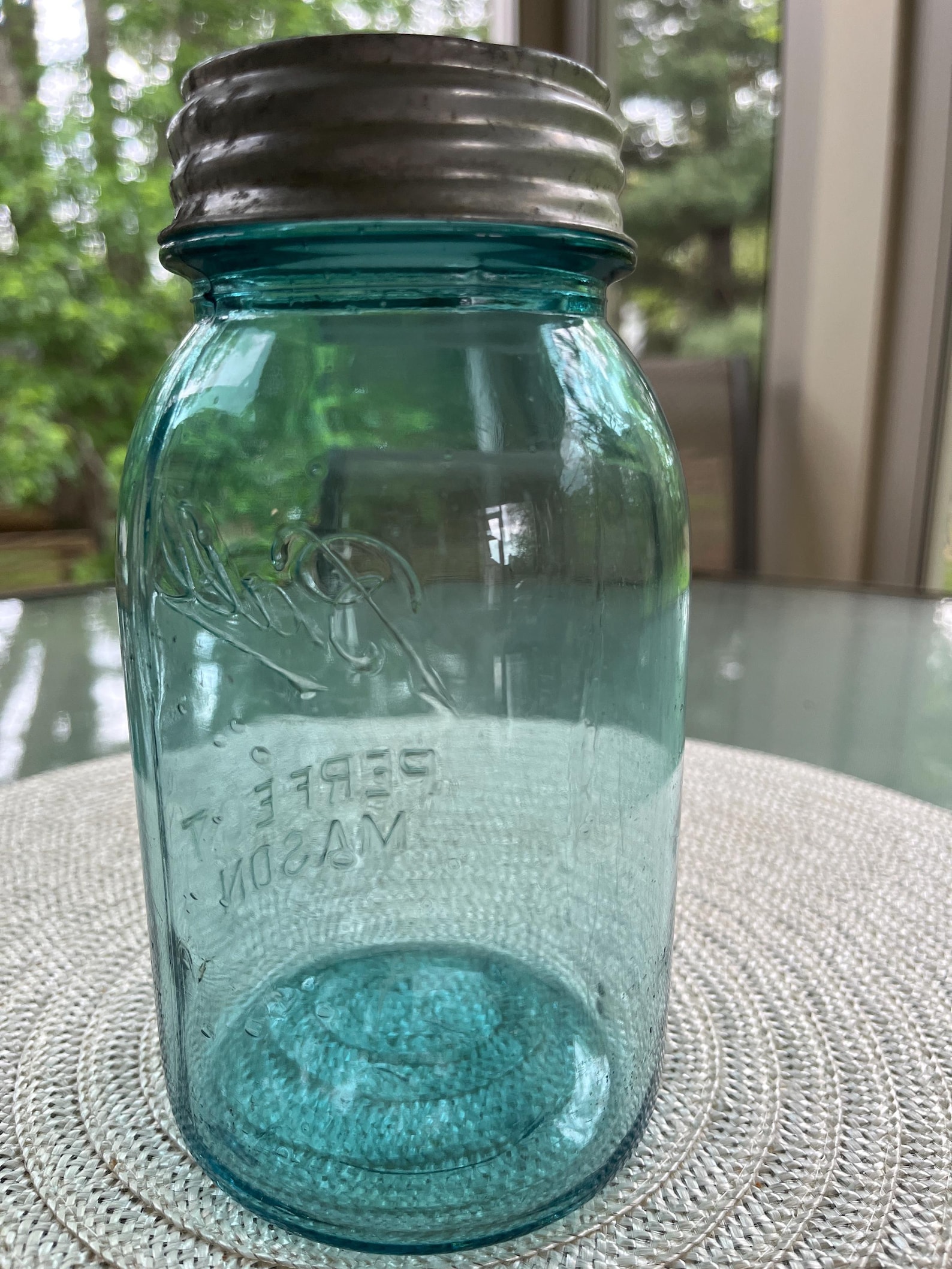 Antique Aqua Blue Ball Perfect Mason - Quart Mason Jar - Descending a ...