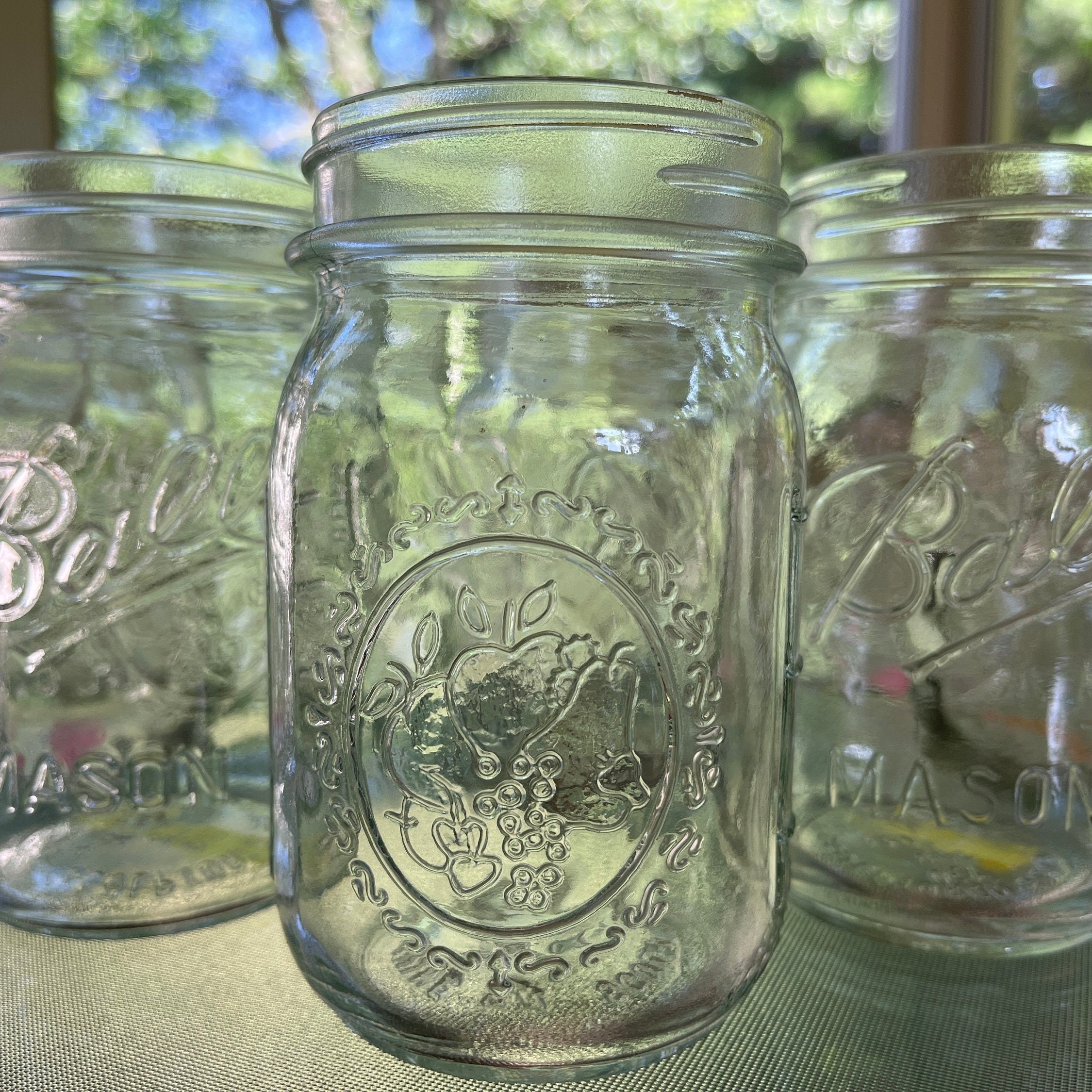 Ball Sculptured Glass Mason Jars Embossed Harvest Fruit Logo A B C Letter mold Numbers Made in USA Circa 1975 Etsy