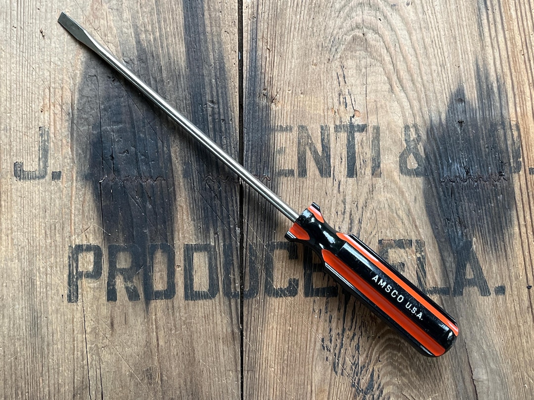 Vintage Amsco 9.5" Plastic Handle Flat Head Screwdriver - Black and Red ...