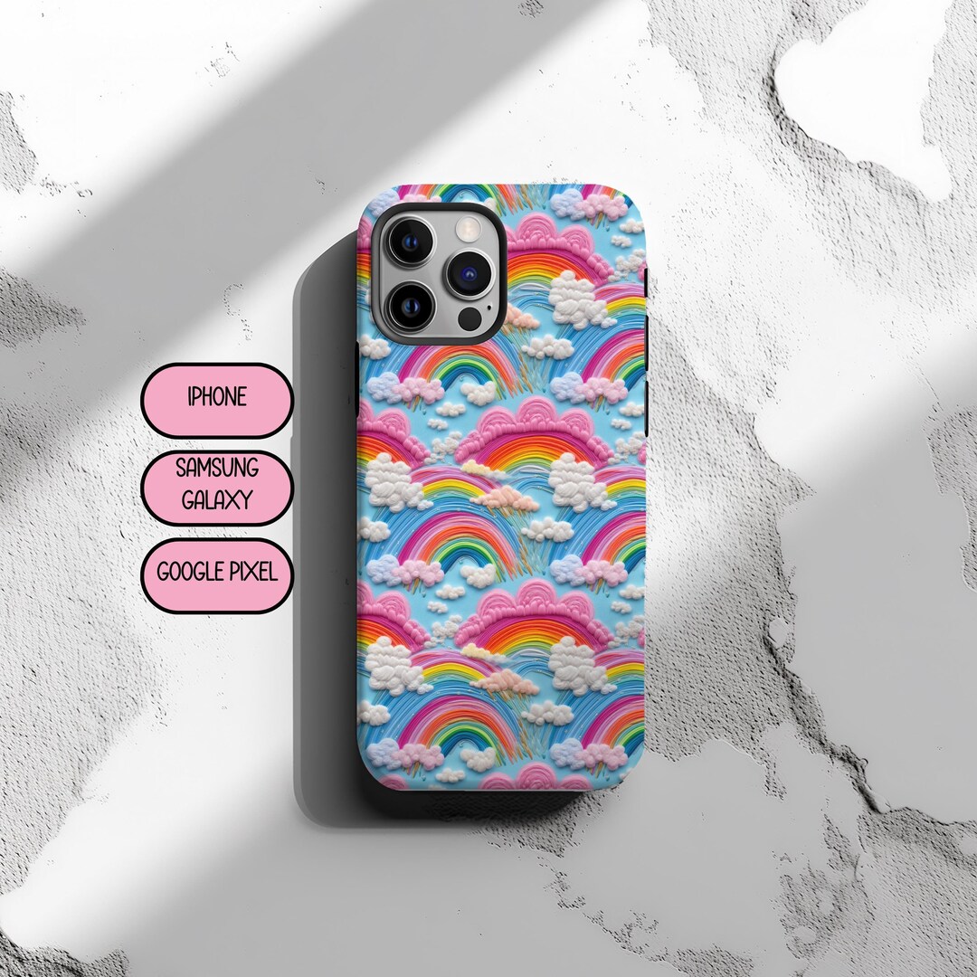 Embroidered Look Rainbow Cloud Phone Case, Rainbow Phone Cover for ...
