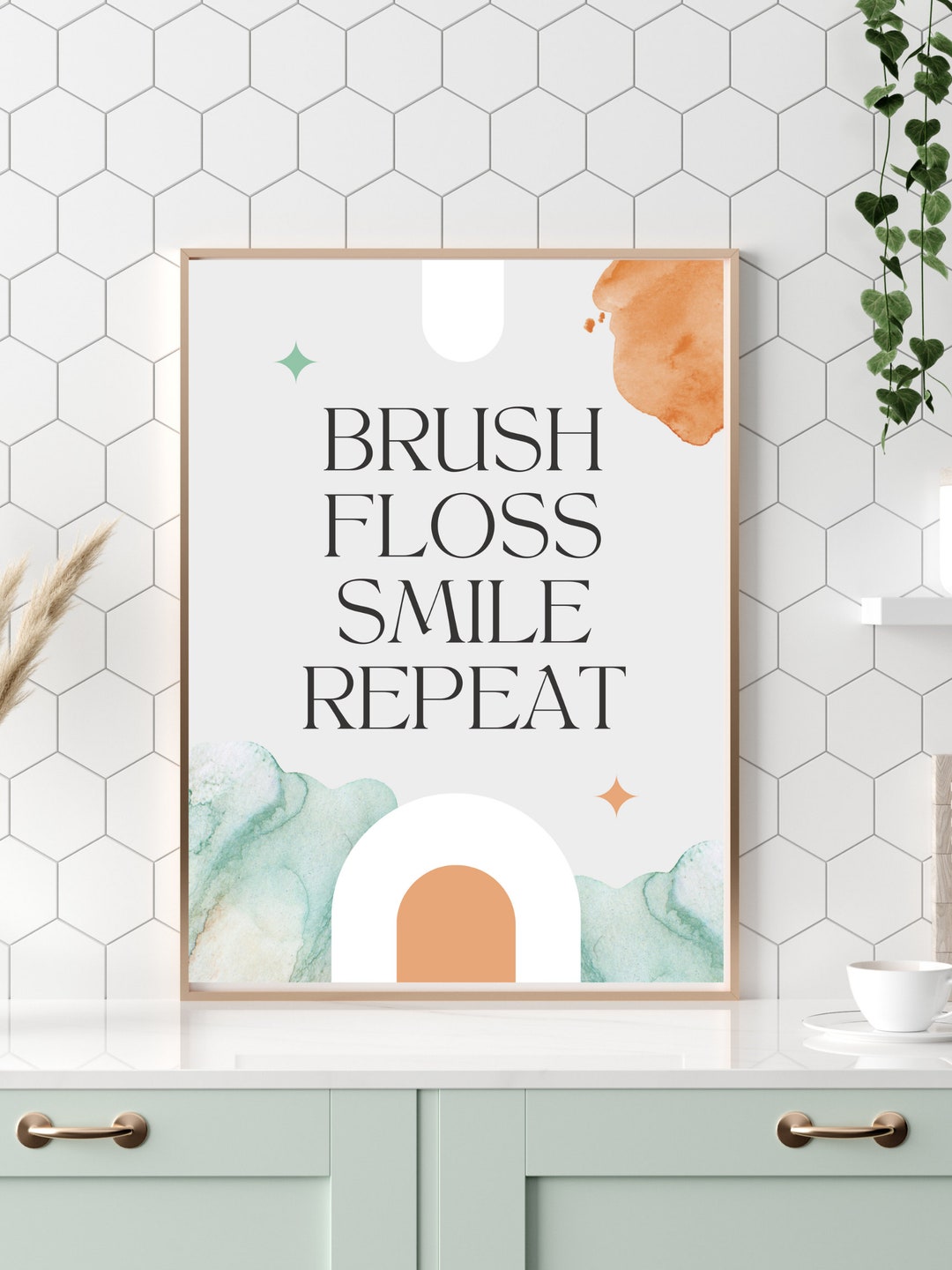 Modern Brush Floss Smile Repeat Digital Download for Printable Art - Etsy