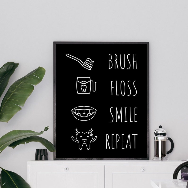Brush Floss Smile Repeat Downloadable PDF Print in Black and White - Etsy