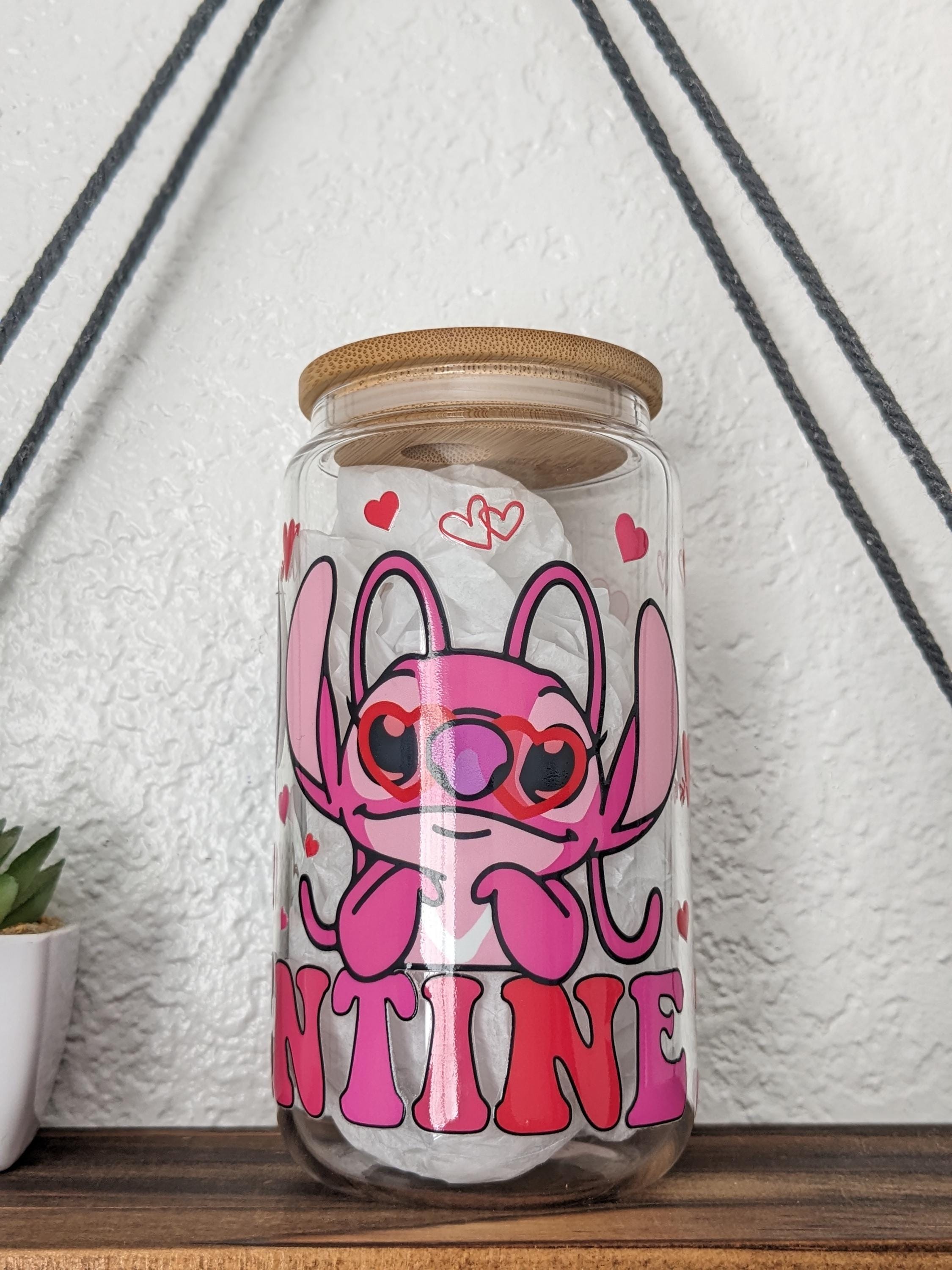 Valentine's Day Glass Cup / Stitch Coffee Cup / Angel Cup - Etsy