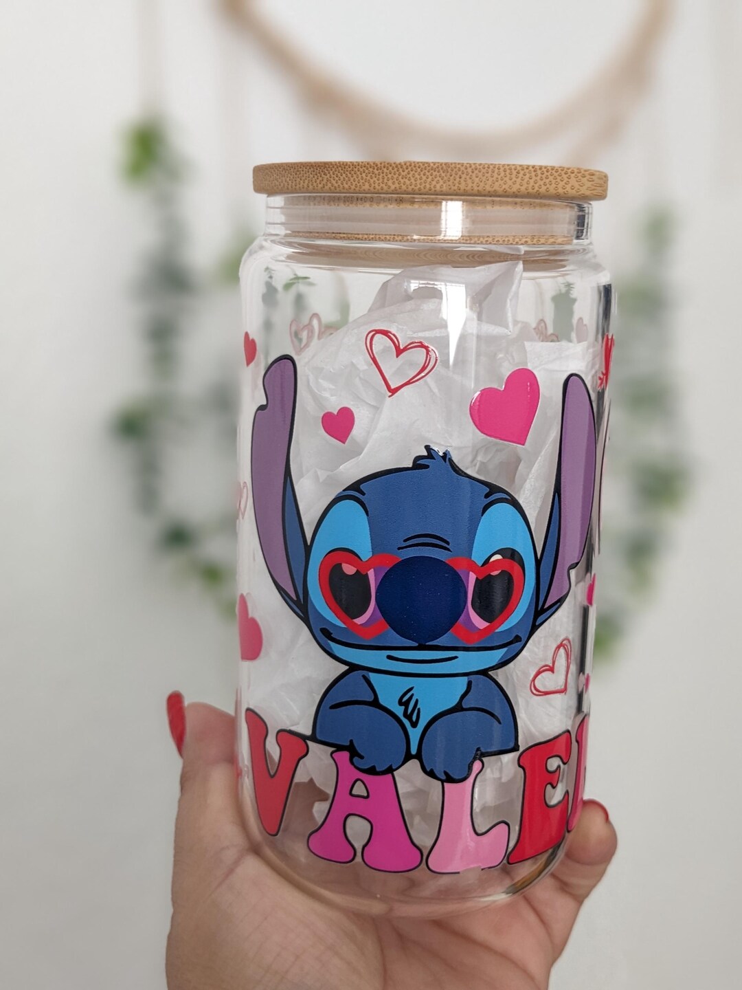 Valentine's Day Glass Cup / Stitch Coffee Cup / Angel Cup - Etsy