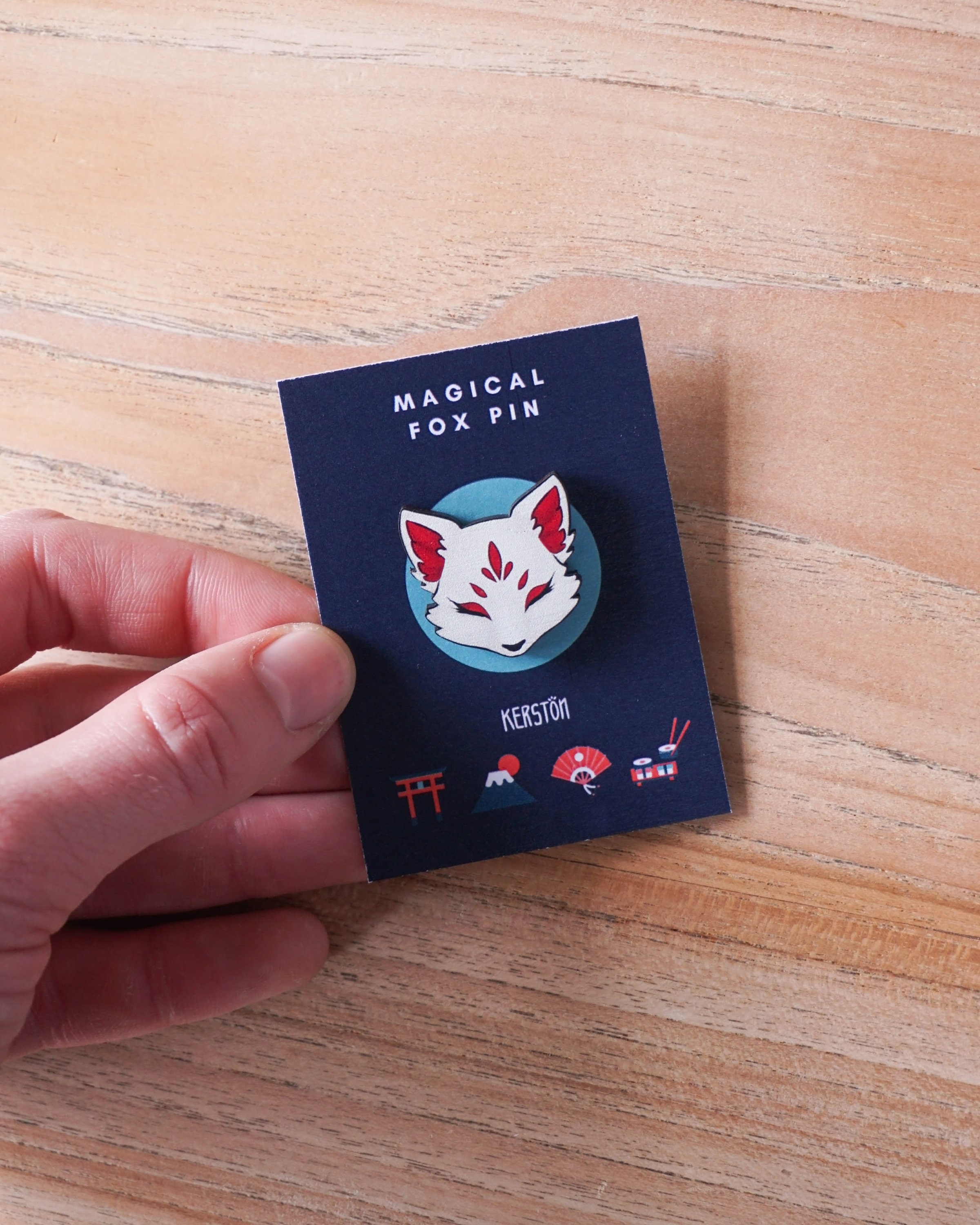 Japanese Themed Wooden Pins Kawaii Sakura and Kitsune Fox - Etsy