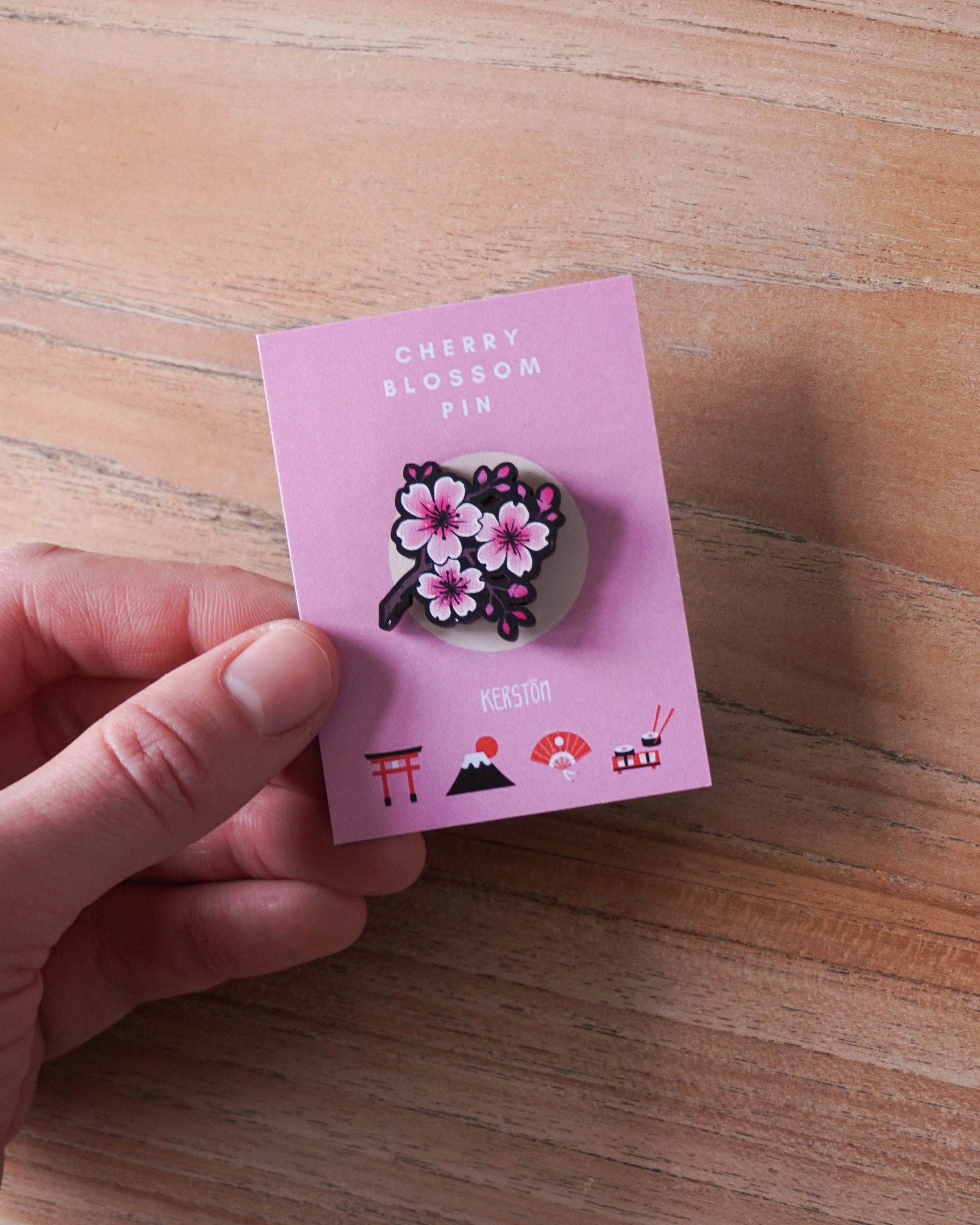 Japanese Themed Wooden Pins Kawaii Sakura and Kitsune Fox - Etsy