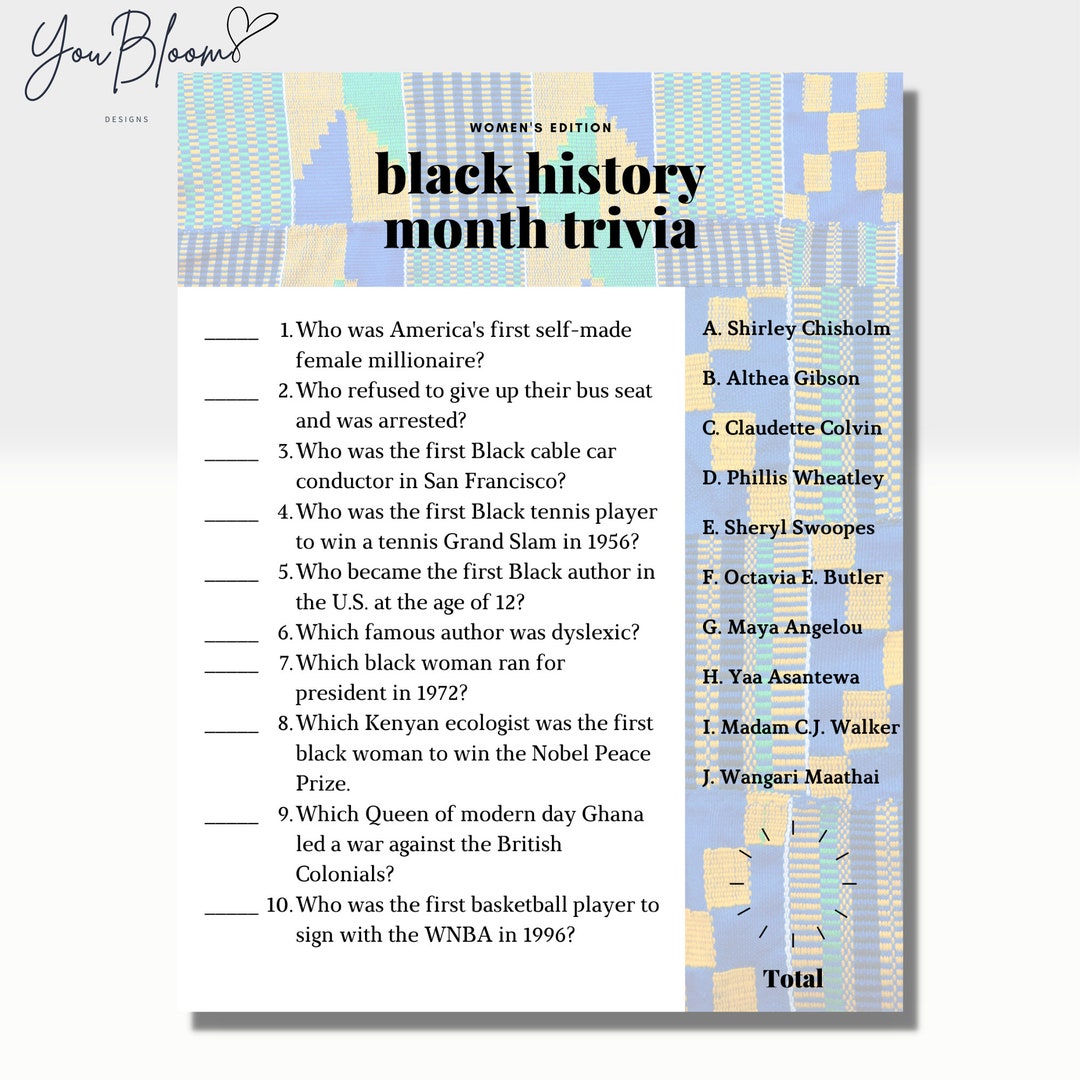 Black History Month Trivia, Black History Month Quiz, BHM Game, BHM ...