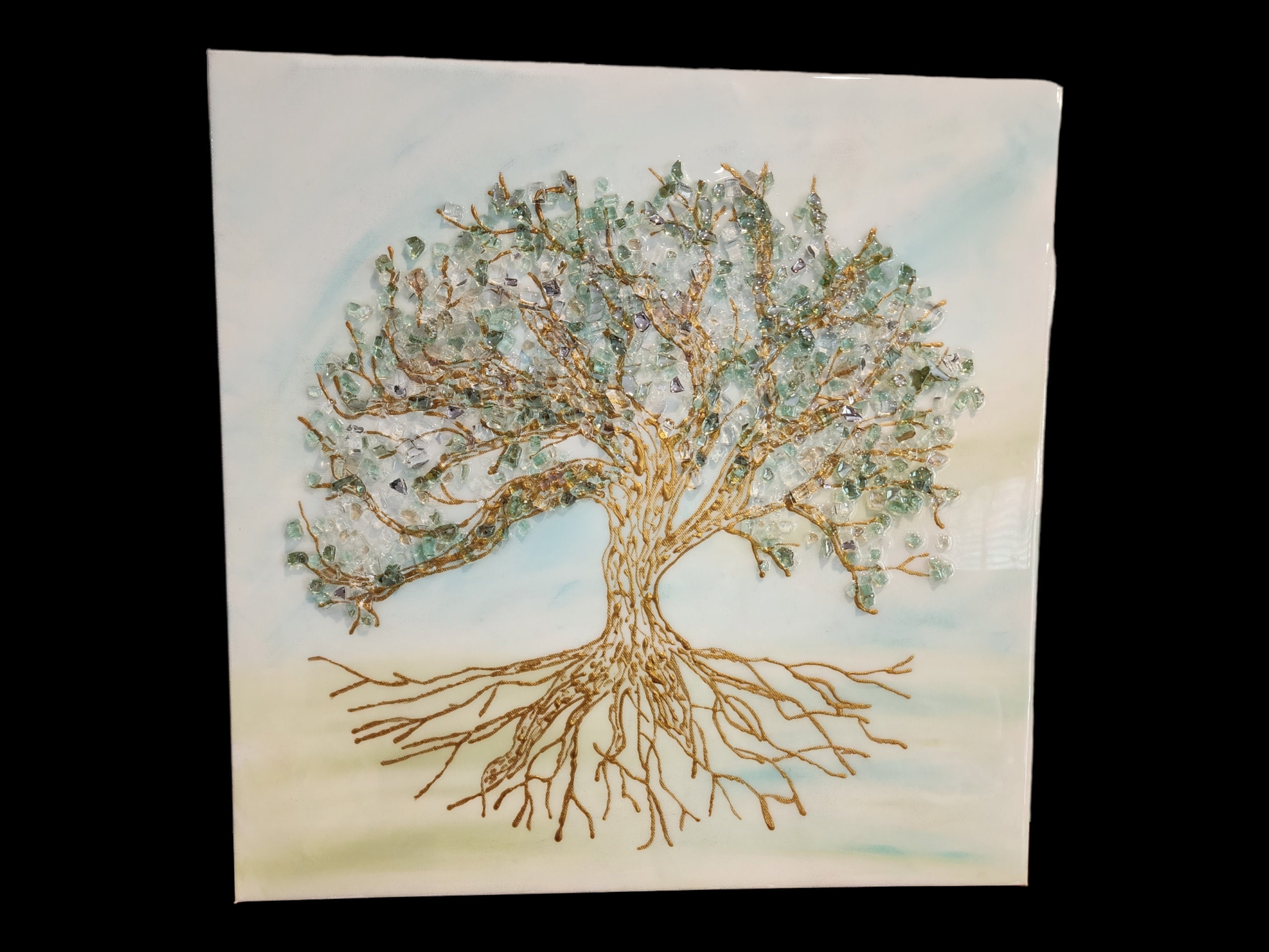 Beautiful Tree of Life Painting, Crushed Glass Tree of Life Art, Mixed ...