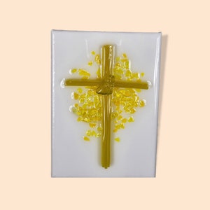 Yellow Cut Glass Cross With Yellow Crushed Glass Accents, Religious ...