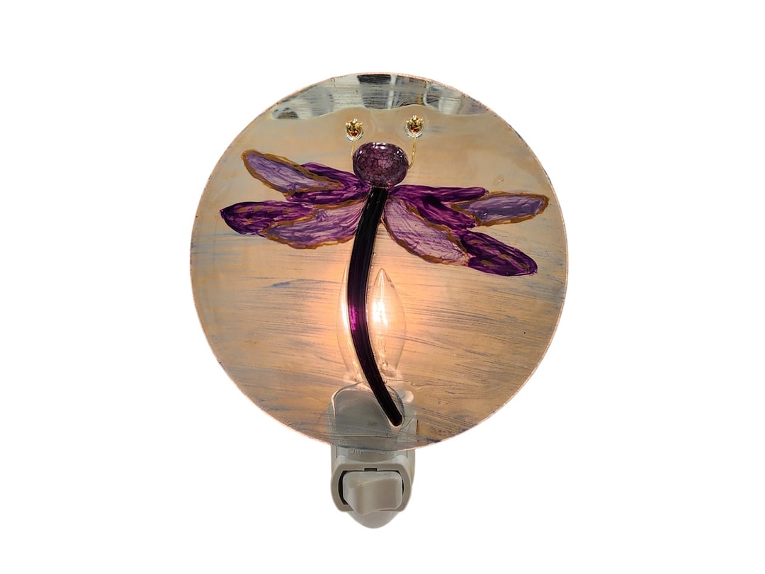Hand Painted Dragonfly Night Light, Glass Dragonfly Night Light, Unique ...