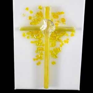 Yellow Cut Glass Cross With Yellow Crushed Glass Accents, Religious ...