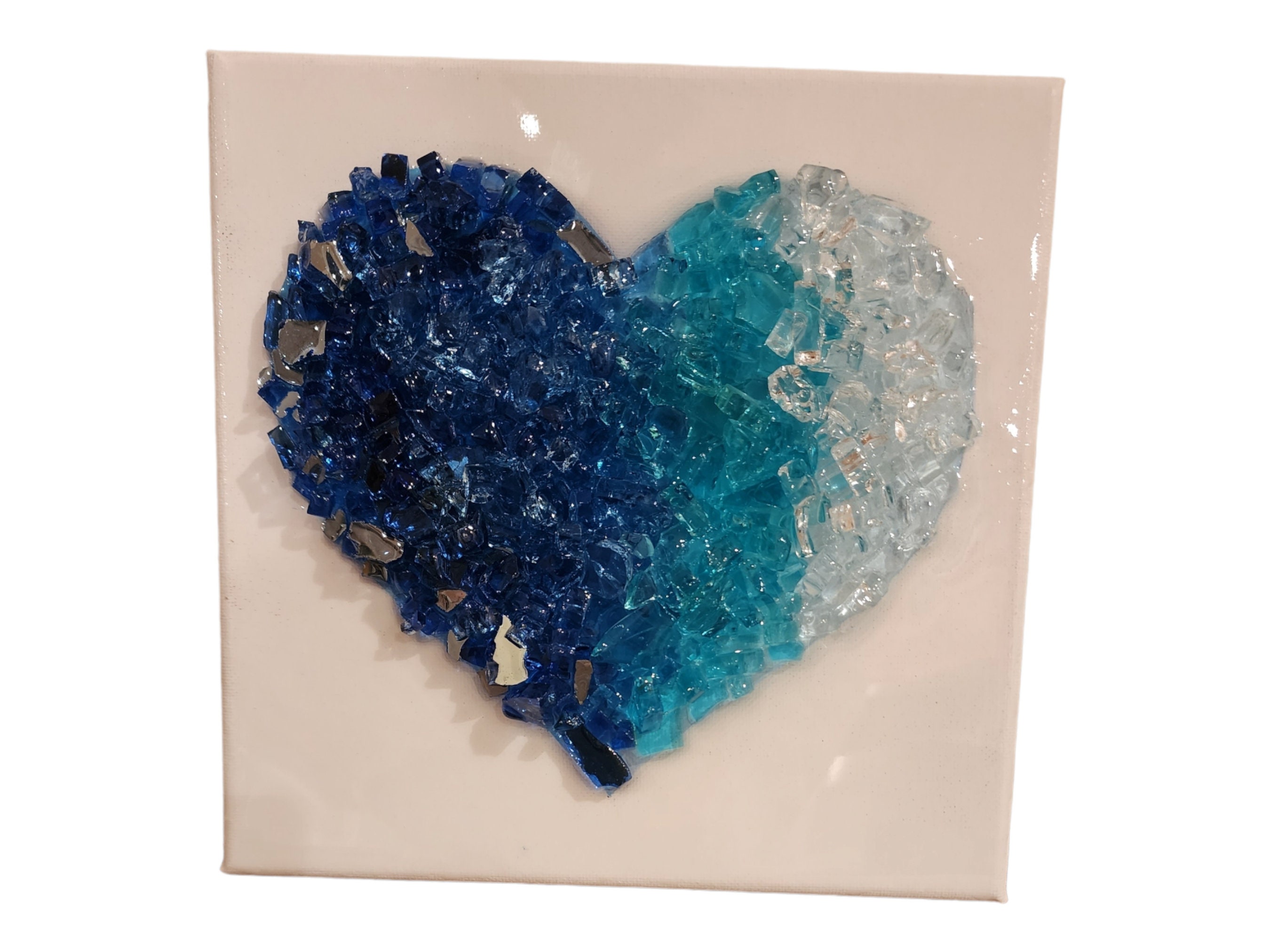 Blue Ombre Heart Painting, Blue Crushed Glass Heart, Glass Heart, Heart ...