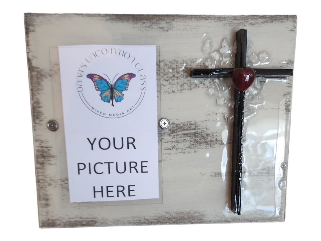 Glass Cross Picture Frame, Rustic Cross Picture Frame, Mixed Media ...