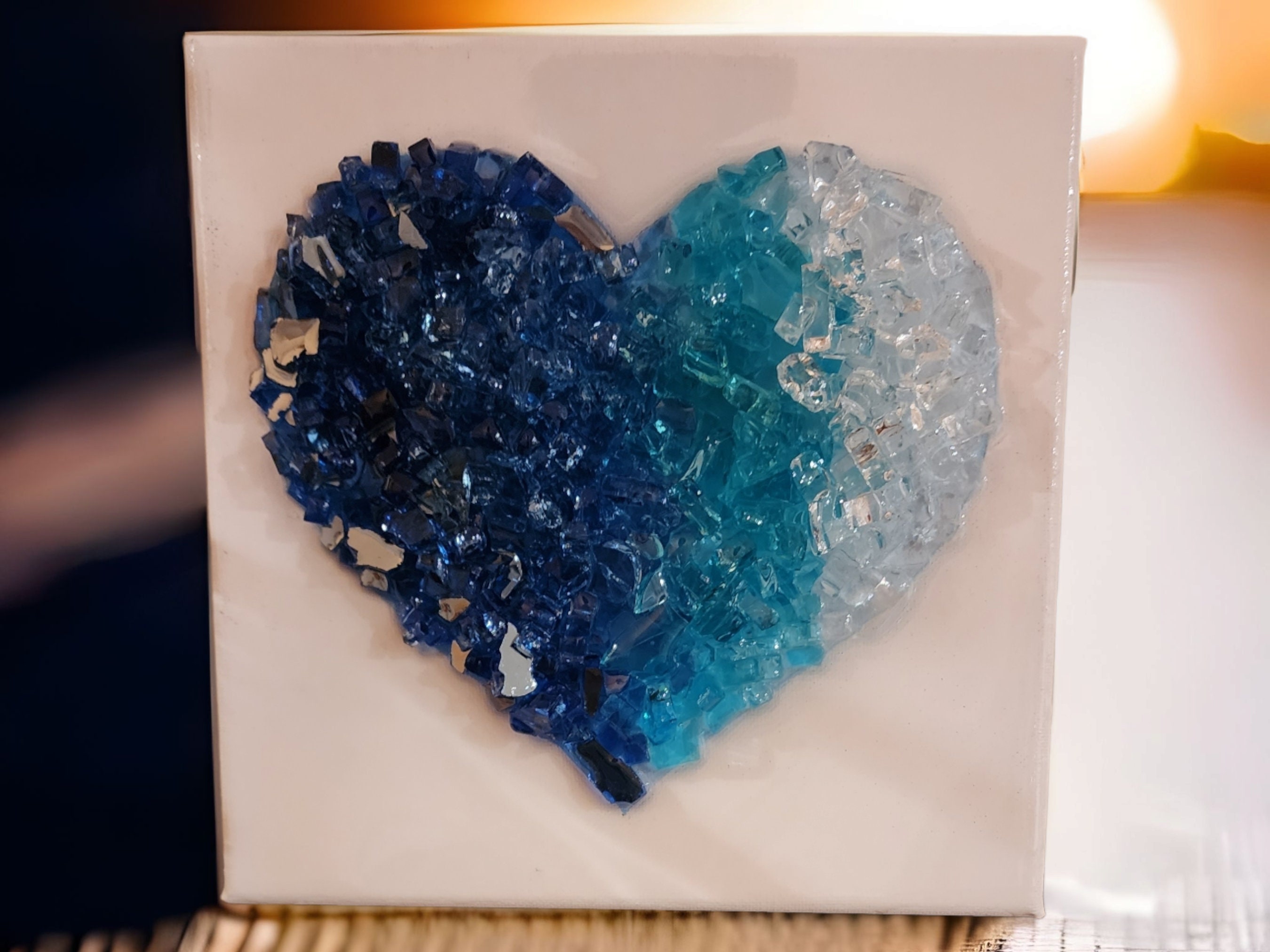 Blue Ombre Heart Painting, Blue Crushed Glass Heart, Glass Heart, Heart ...