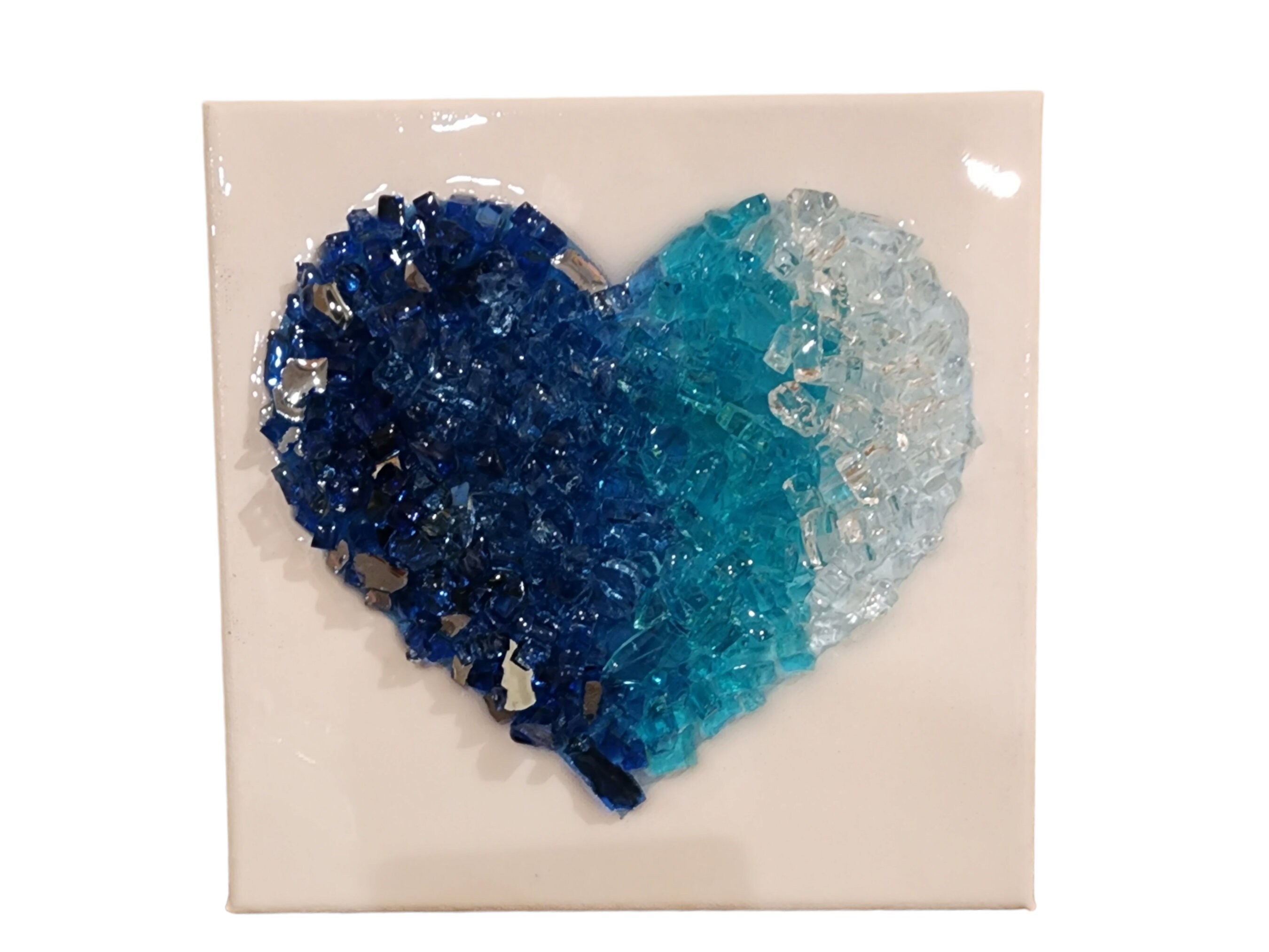 Blue Ombre Heart Painting, Blue Crushed Glass Heart, Glass Heart, Heart ...