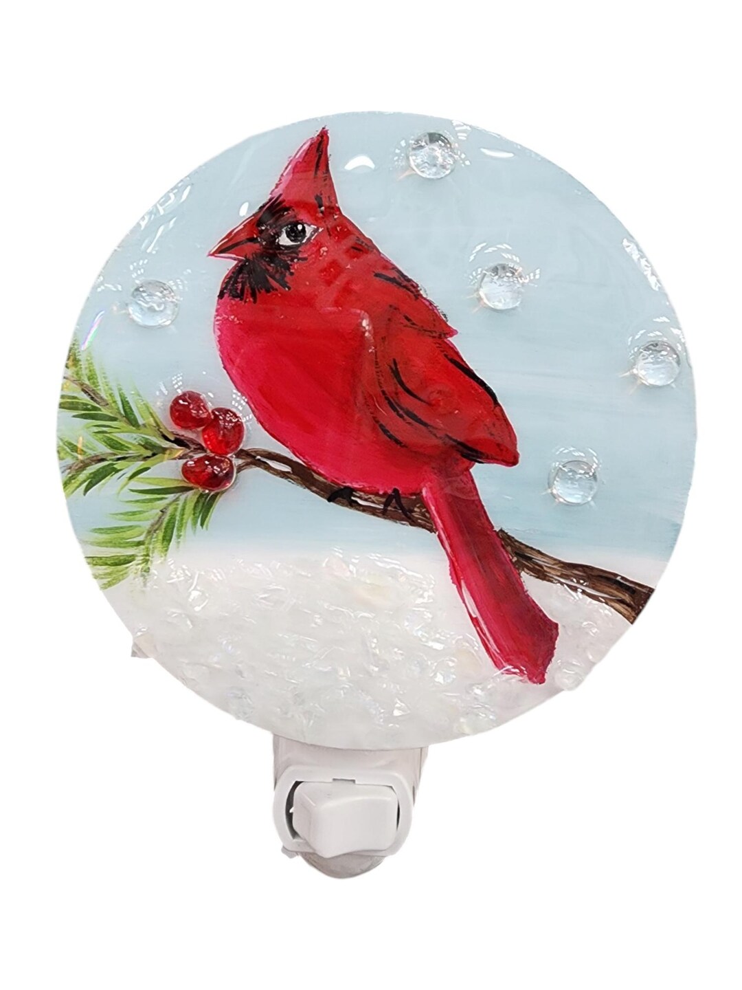 Hand Painted Cardinal Night Light: Mixed Media Glass Bird Decor - Etsy
