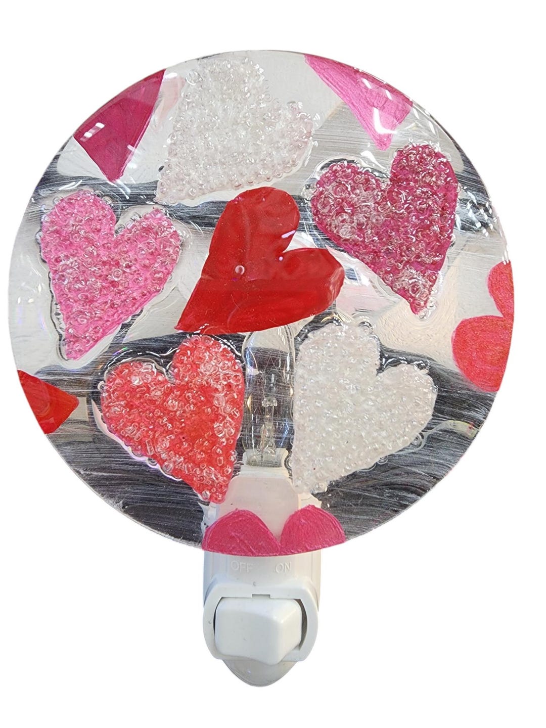 Hand Painted Multi-colored Heart Night Light, Multi-colored Glass Heart ...