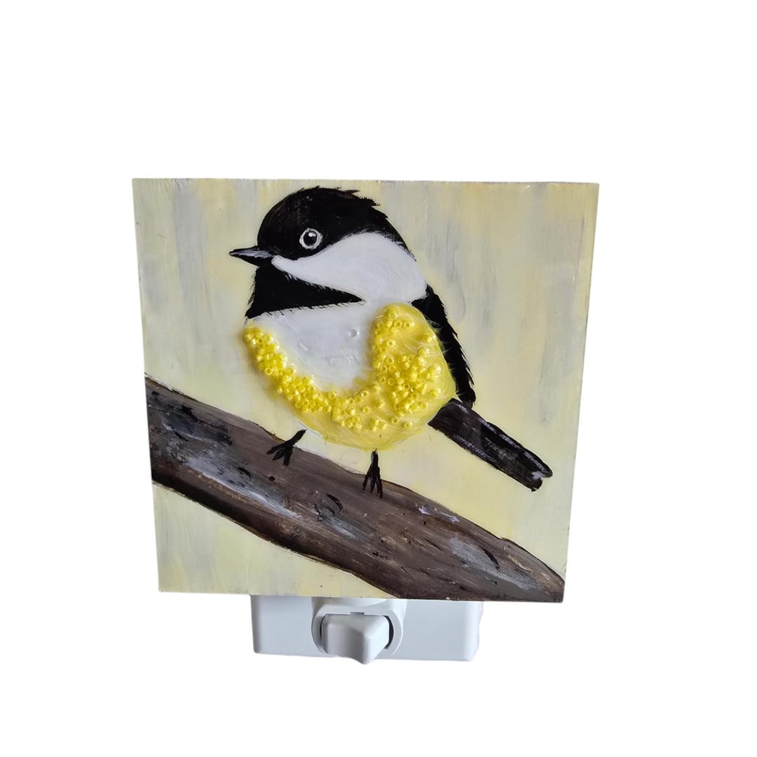 Hand Painted Chickadee Night Light, Glass Bird Night Light, Unique ...