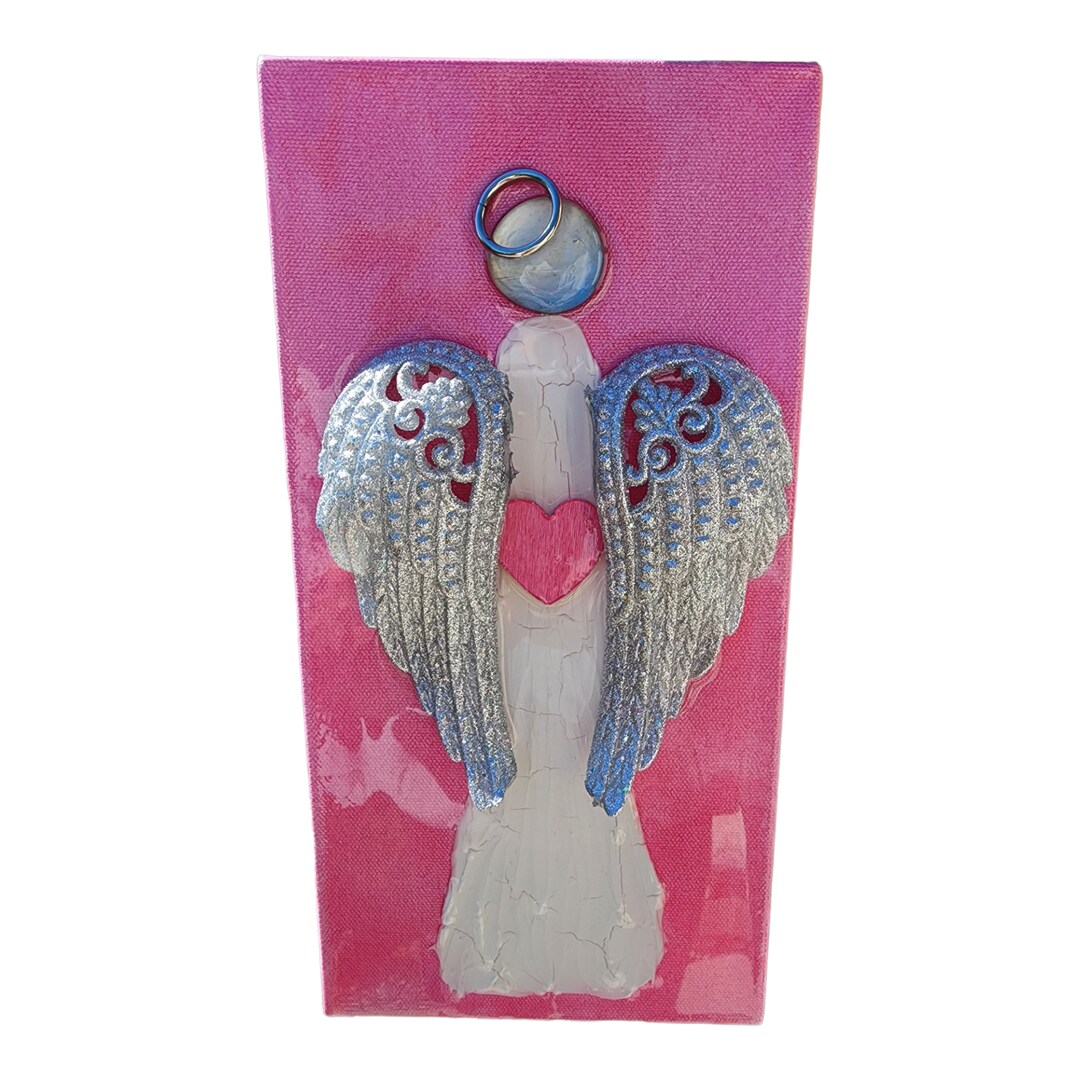 Pink and Silver Plaster Angel Painting, Unique Angel Art, Mixed Media ...