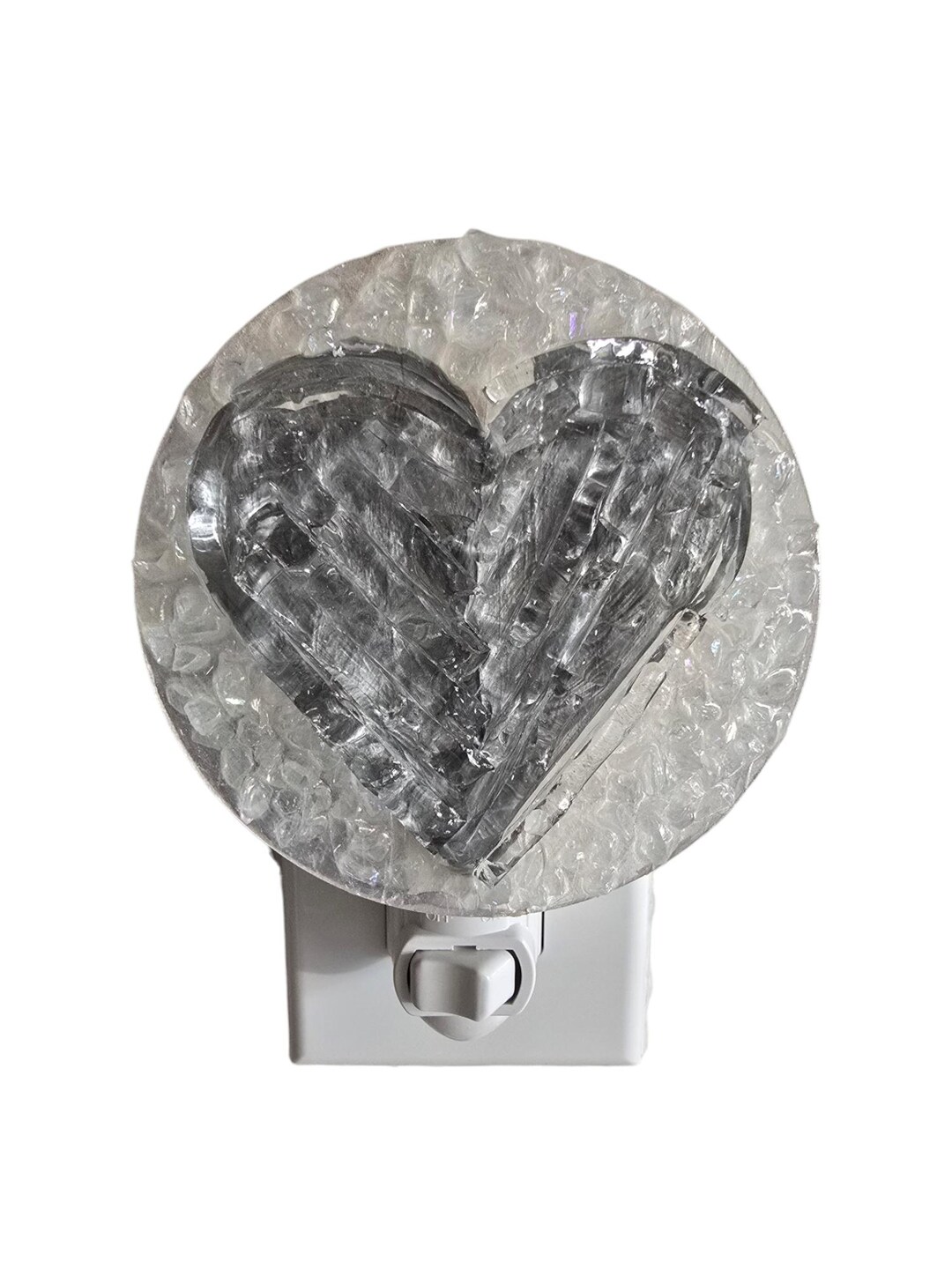 Hand Painted Silver Cut Glass Heart Night Light, Silver Glass Heart ...