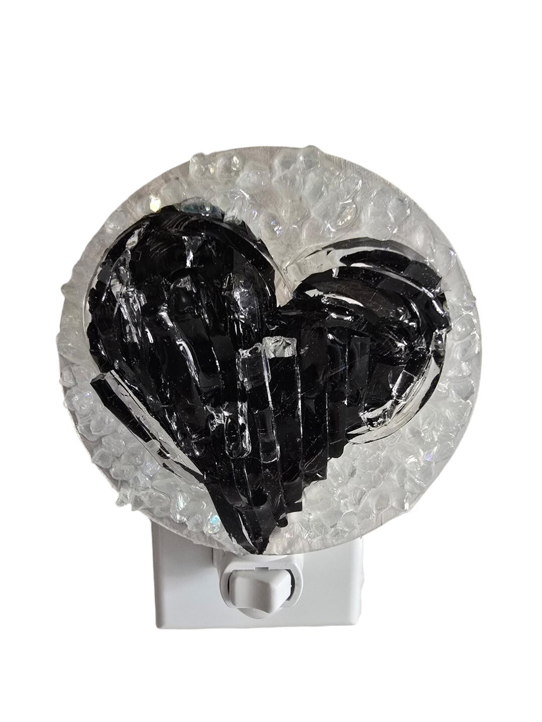 Hand Painted Black Cut Glass Heart Night Light, Black Glass Heart Night ...
