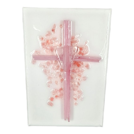 Pink Cut Glass Cross With Pink Crushed Glass Accents Cross - Etsy