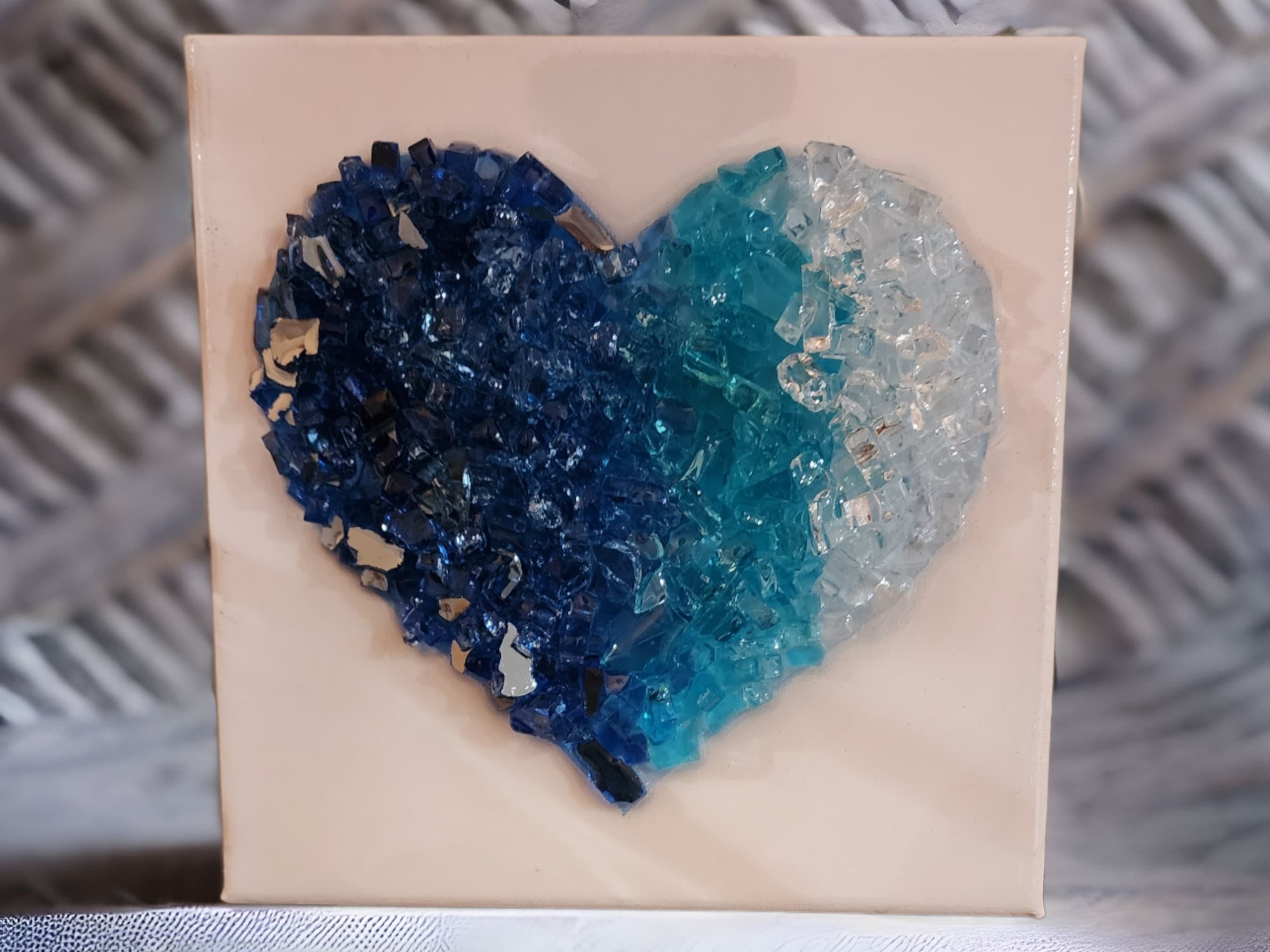 Blue Ombre Heart Painting, Blue Crushed Glass Heart, Glass Heart, Heart ...
