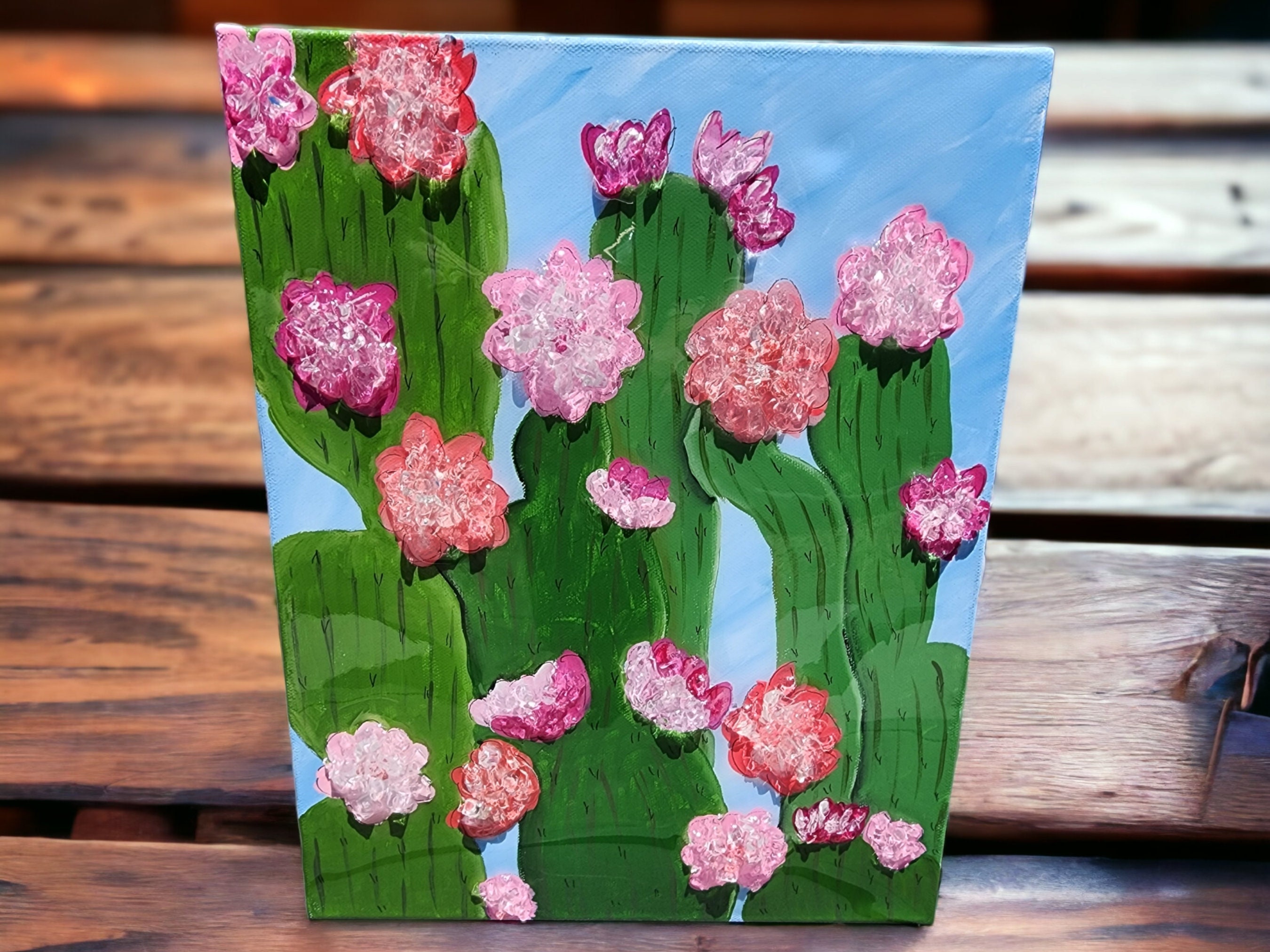 Cactus Painting, Mixed Media Cactus Art, Desert Art, Glass and Resin ...