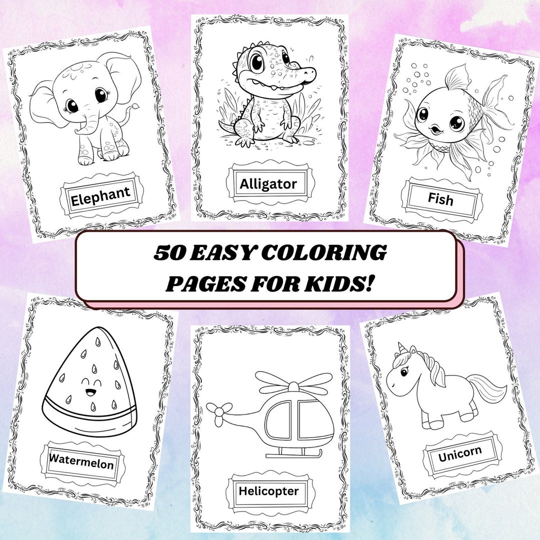 50 Easy Coloring Pages for Kids - Etsy