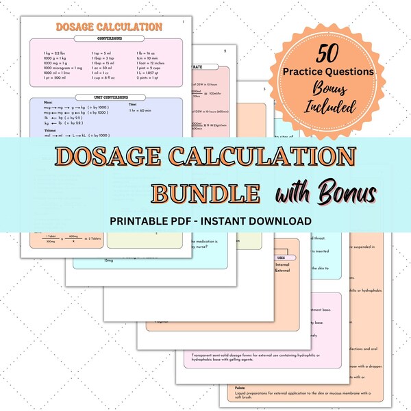 Medication Calculation Cheat Sheet - Etsy