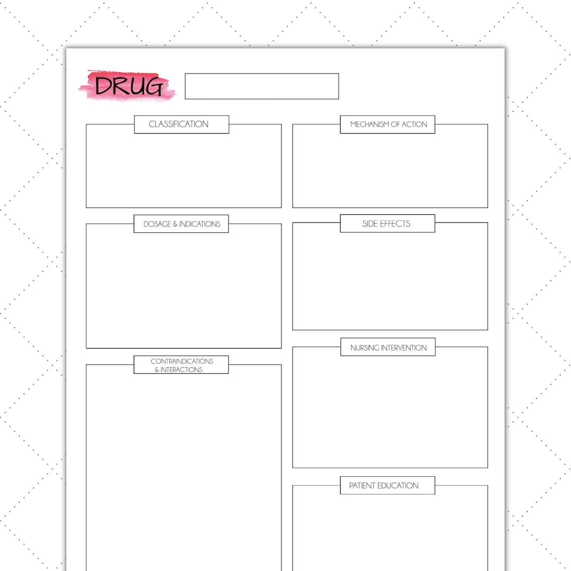 Pharmacology Template Drug Template Nursing Study Guide | Etsy