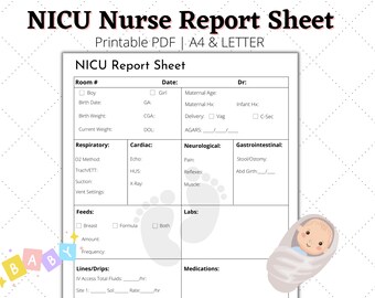 NICU Printable Nursing Report Sheet Nurse Brain Sheet One - Etsy