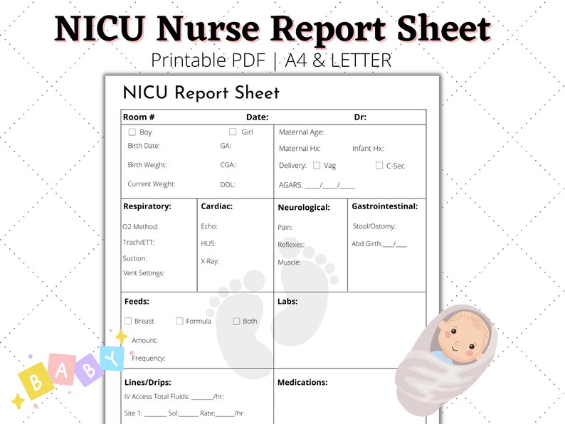 NICU Nurse Report Sheet Nurse Handoff Report Sheet Nurse - Etsy