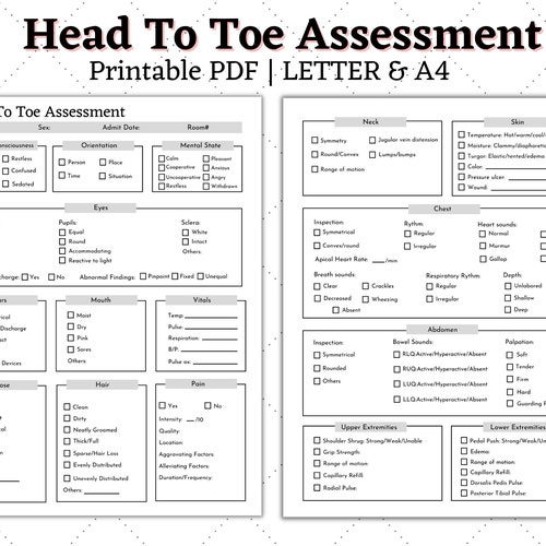 Head to Toe Assessment Template Nursing Checklist Nursing - Etsy