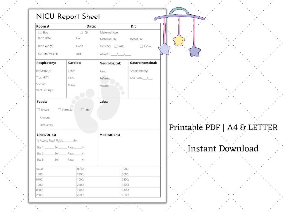 NICU Nurse Report Sheet Nurse Handoff Report Sheet Nurse - Etsy