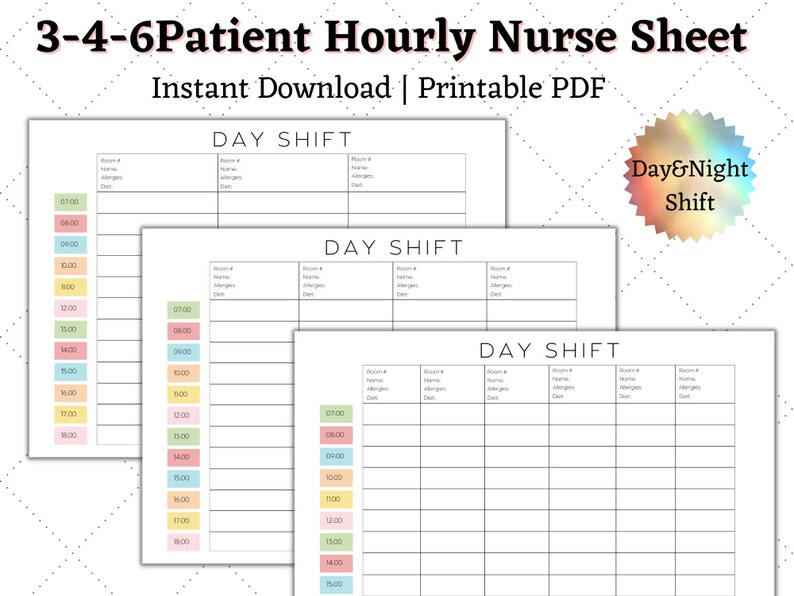 3-4-6 Patient Hourly Nurse Report Sheet Day & Night Shift - Etsy