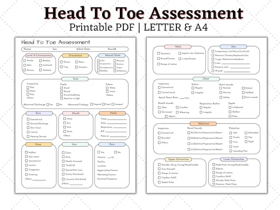 Head to Toe Assessment Nursing Template Nursing Guide - Etsy