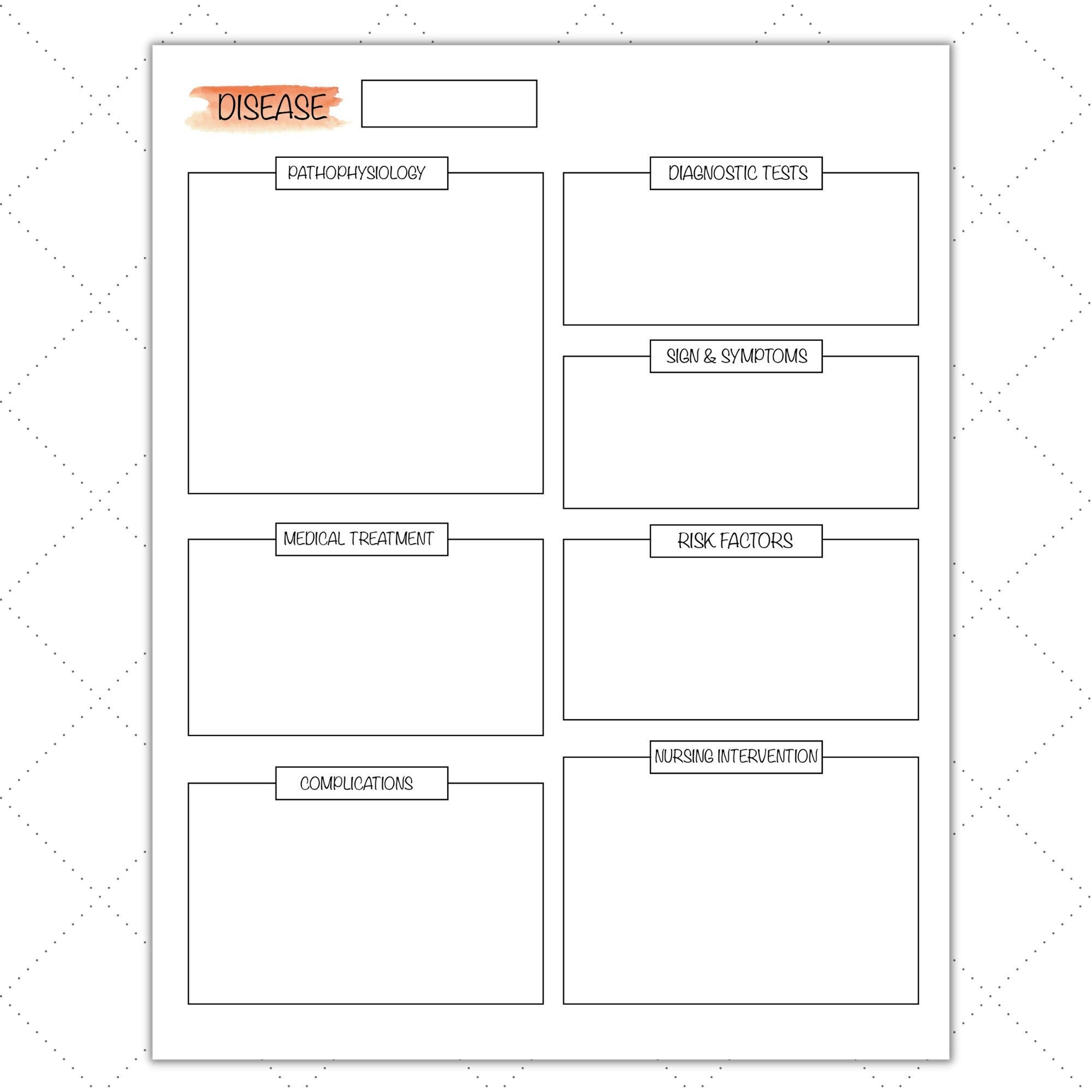 Disease Nursing Notes Template Med Surg Study Template Etsy Singapore