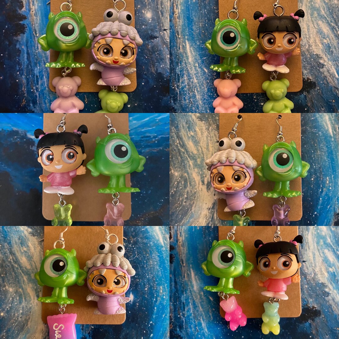 Disney Doorables Boo and Mike With Gummie Bear Charms Earrings - Etsy