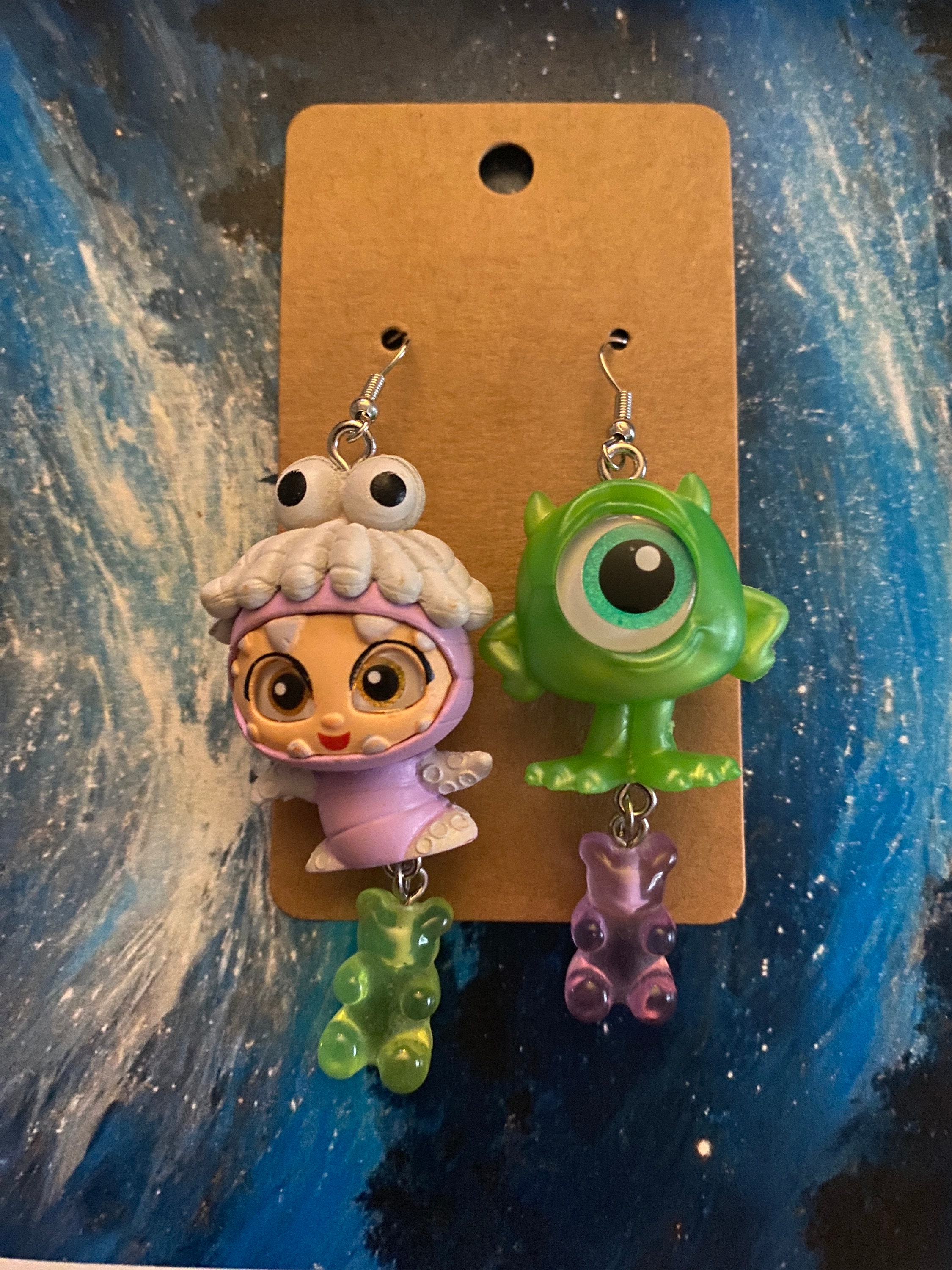 Disney Doorables Boo and Mike With Gummie Bear Charms Earrings - Etsy