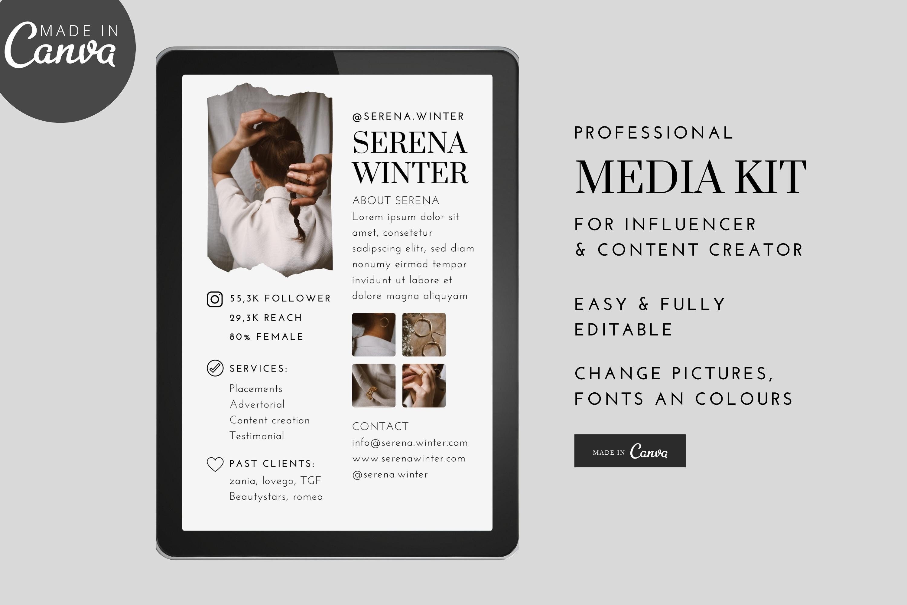 Elegant Media Kit for Influencer and Content Creator Black and White ...