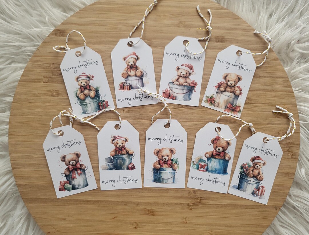 Set of Adorable Christmas Teddy Bear Gift Tags - Set of 9 - Etsy