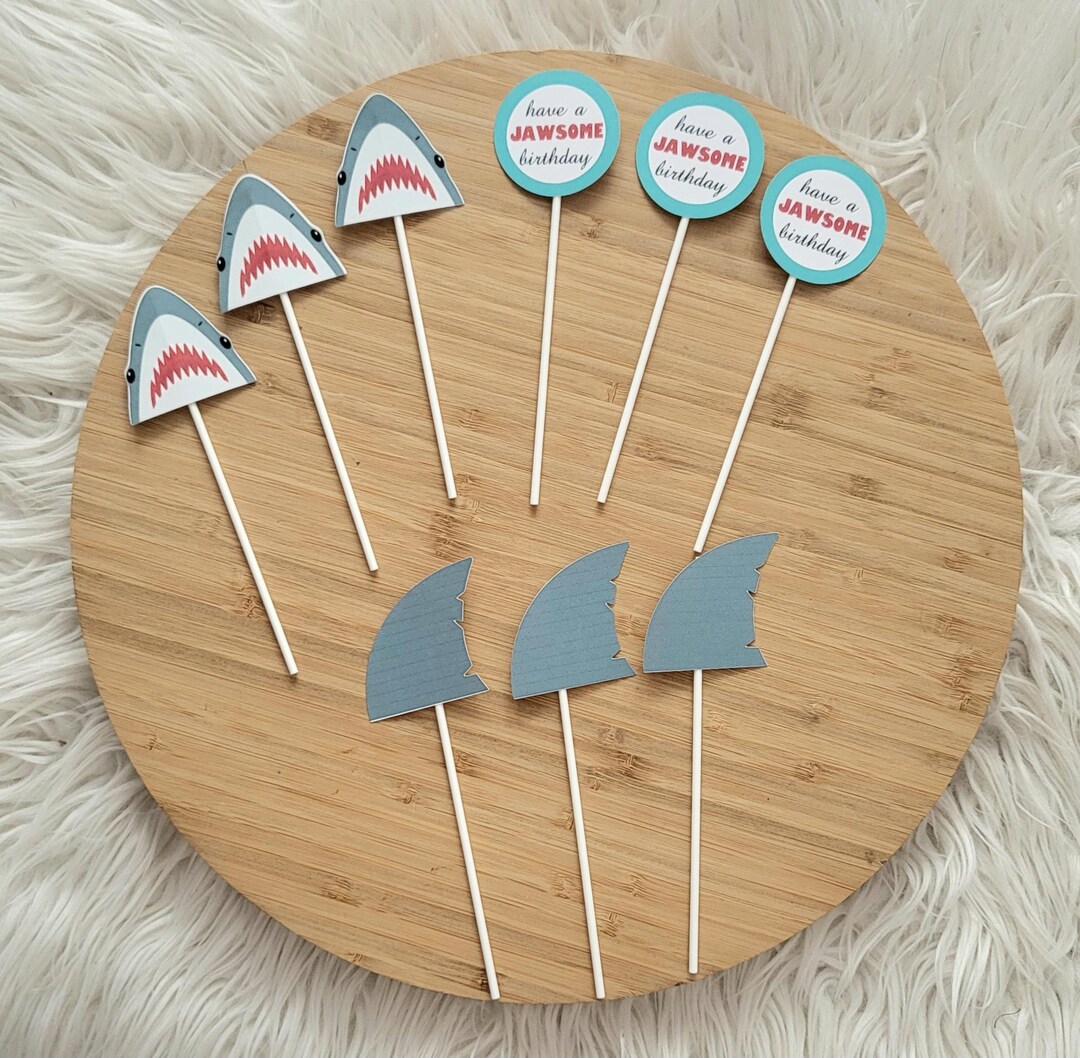 Shark Theme Party Cupcake Toppers - Set of 9 - Etsy