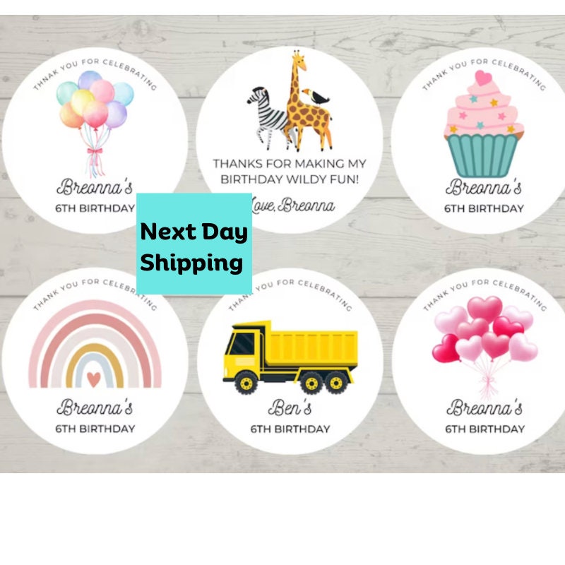 Personalized Birthday Sticker, Thank You Birthday Favor Stickers ...