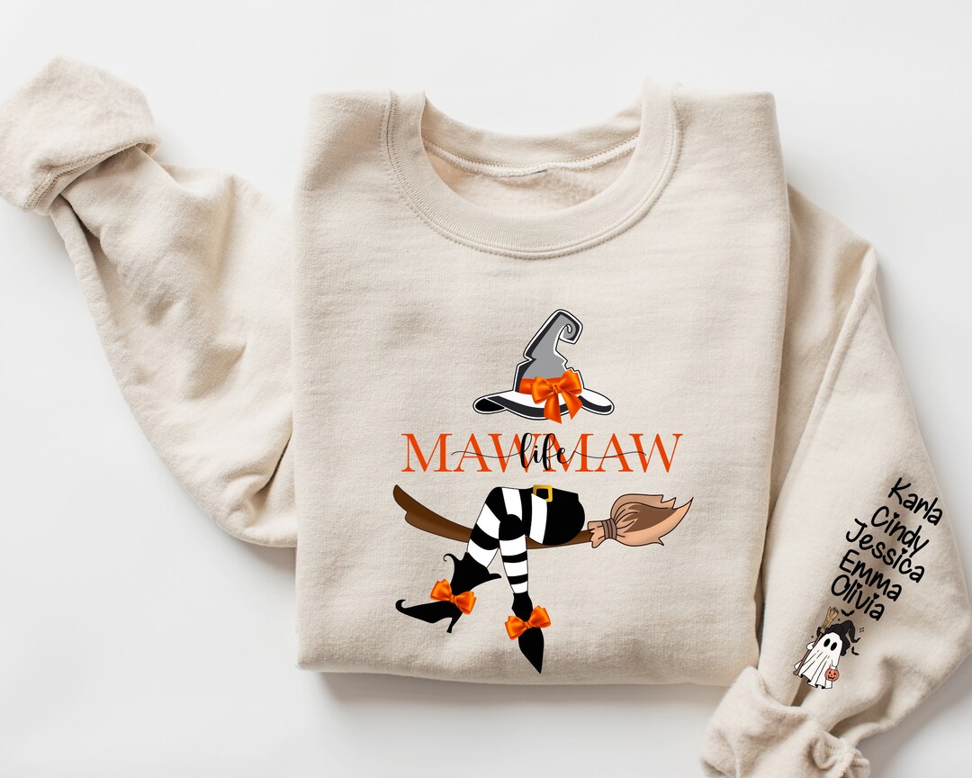 Custom Mawmaw Witch Halloween Sweatshirt: Grandkids Names Sleeve - Etsy
