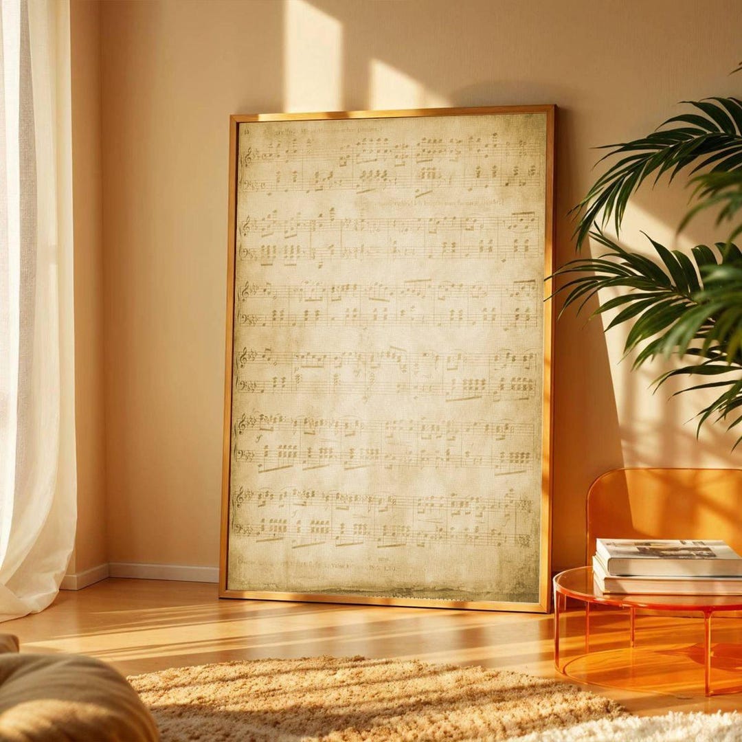 Vintage Sheet Music Wall Art, Classical Music Notes Poster, Neutral ...