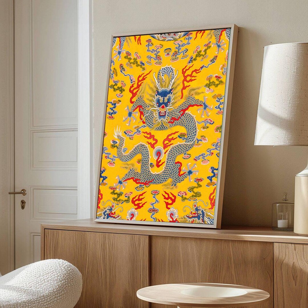 Chinese Dragon Wall Art, Imperial Yellow Dragon Canvas, Oriental ...