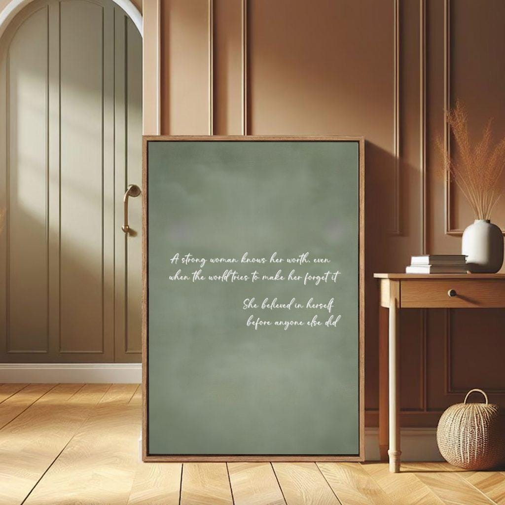 Strong Woman Quote Art, Sage Green Wall Decor, Inspirational Canvas ...