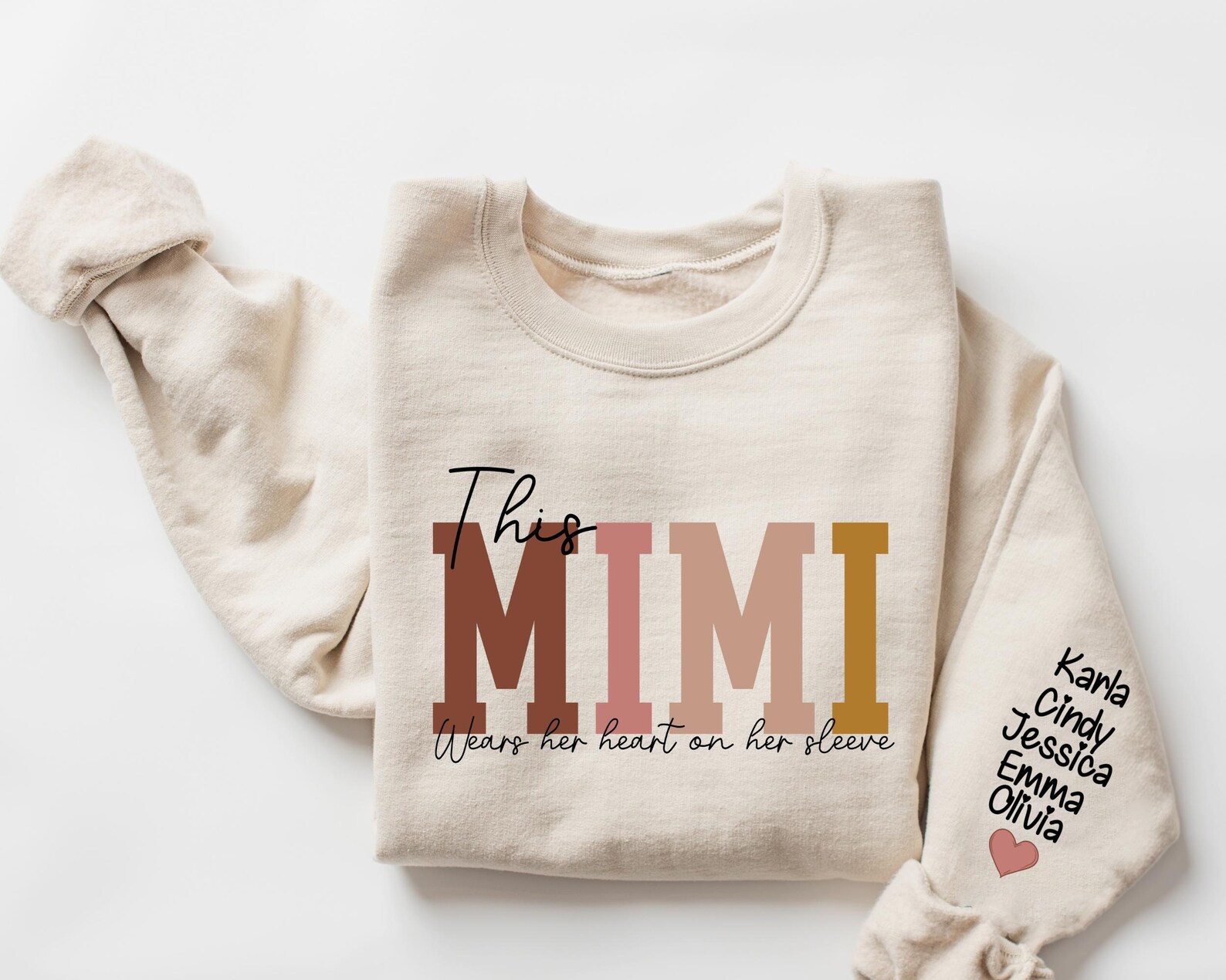Custom This Mimi Wears Her Heart on Her Sleeve Sweatshirt, Personalized ...