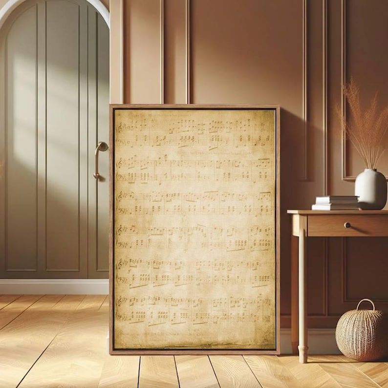 Vintage Sheet Music Wall Art, Classical Music Notes Poster, Neutral ...